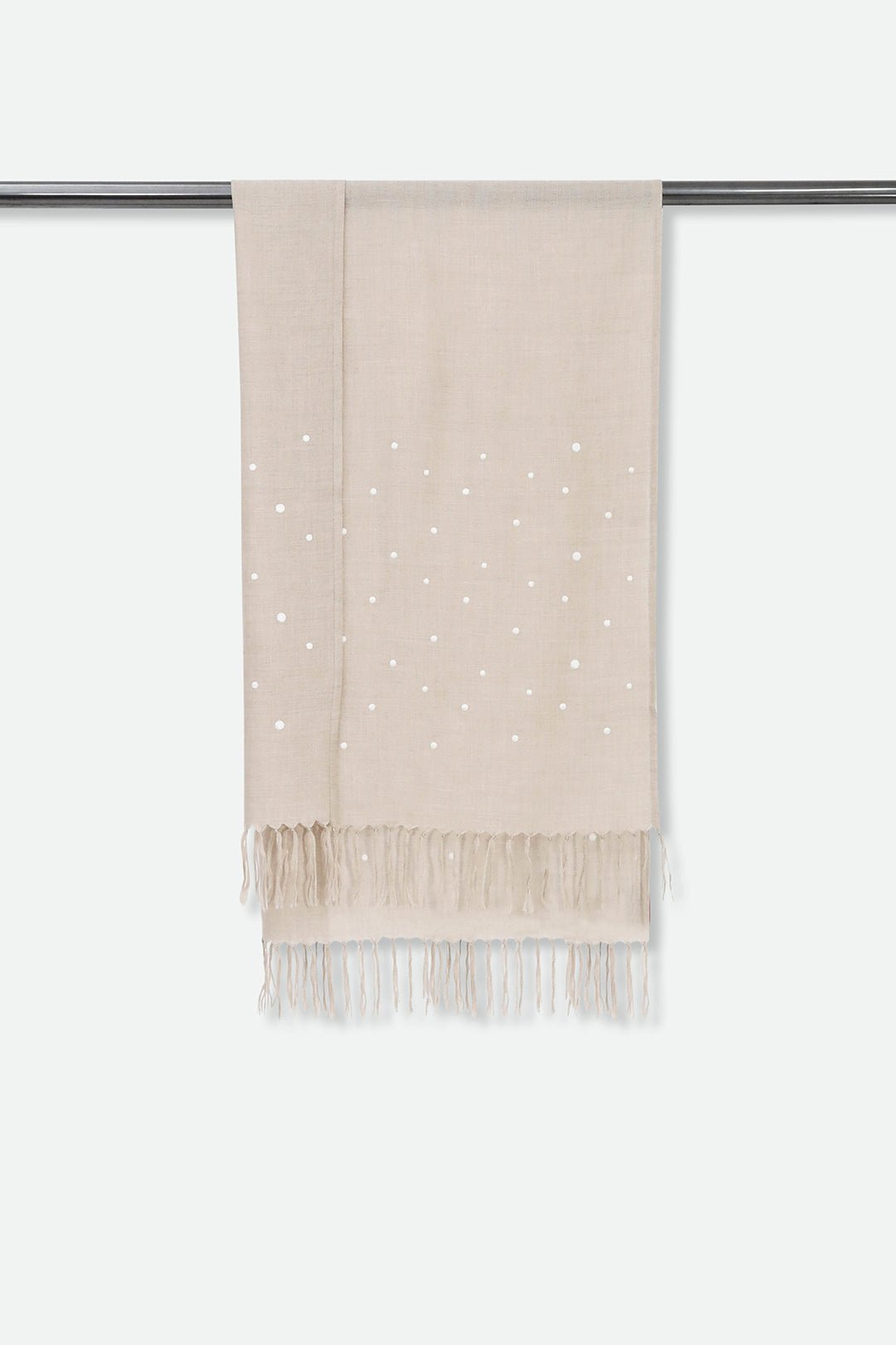 EMBROIDERED PEBBLE SAND ITALIAN CASHMERE SCARF