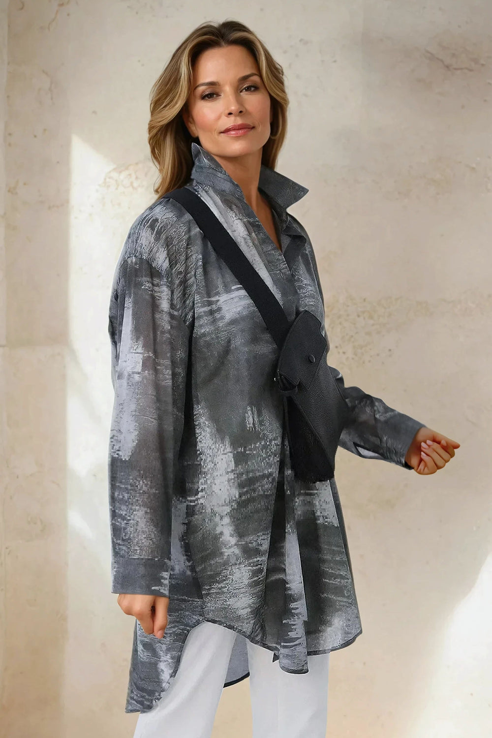 ZURI ONE-SIZE LAYERED TUNIC SHIRT IN ITALIAN COTTON VOILE GREY STORM